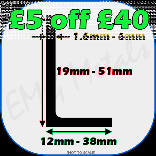 Aluminium Angle [Unequal] 12mm - 50mm (L section bracket,edging trim ...