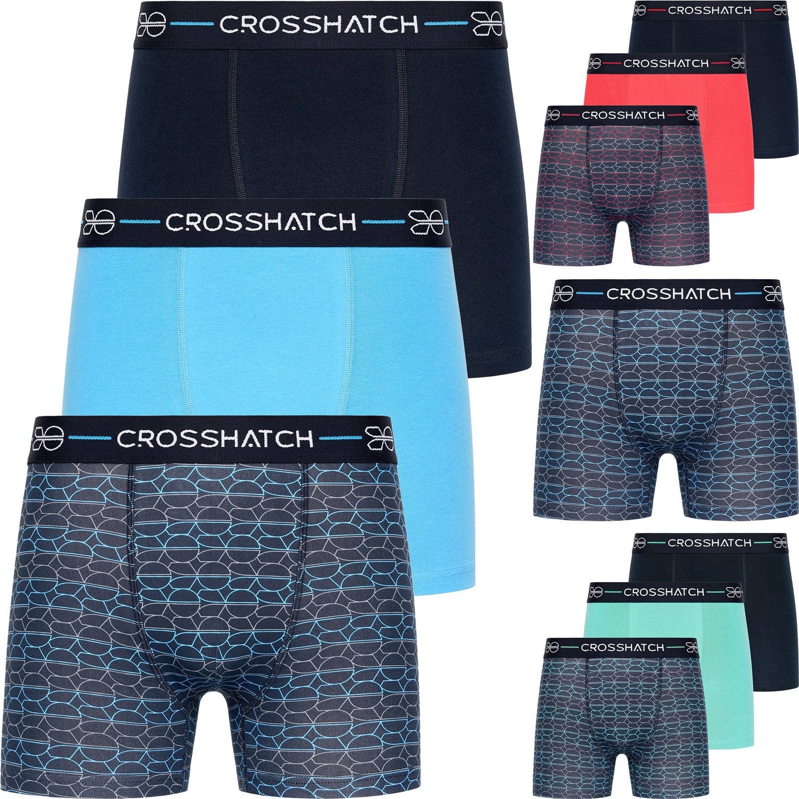 3/6 Pack Mens Crosshatch Boxers Designer Shorts Underwear Trunks ...