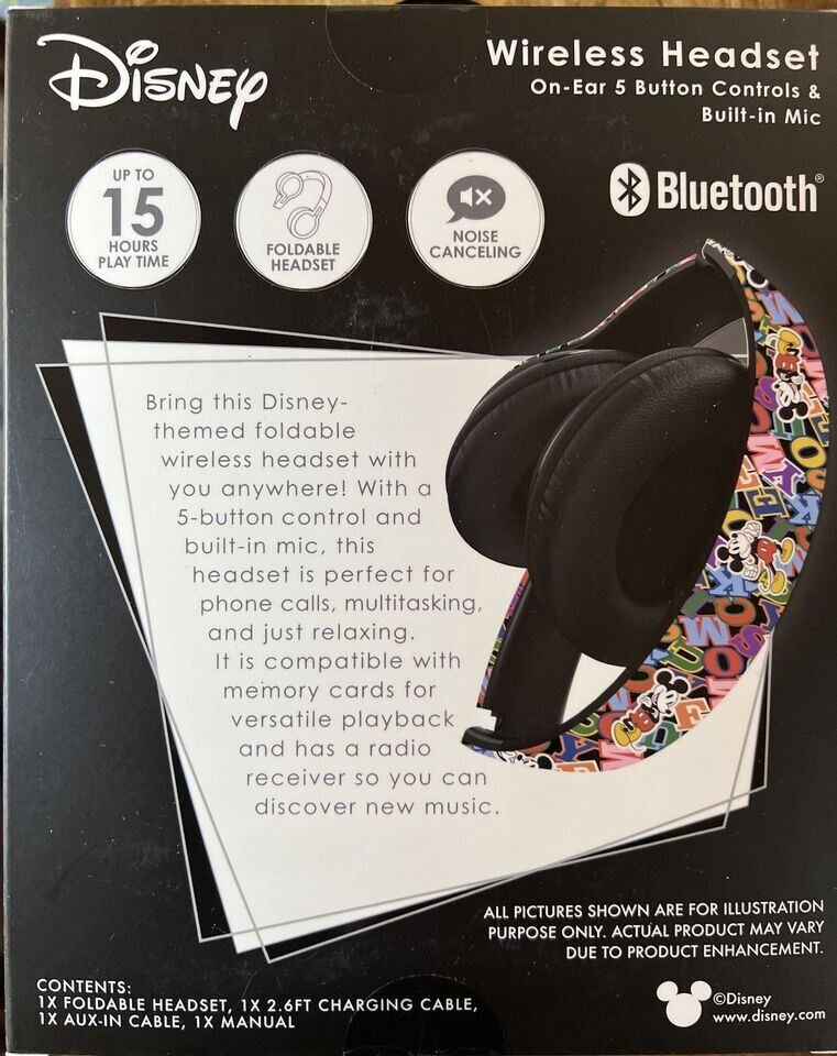 DISNEY Mickey Mouse Wireless Headset Head Phones Bluetooth Noise ...