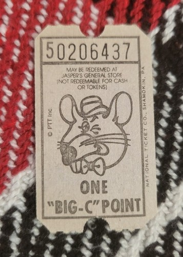 VINTAGE 1980'S CHUCK E CHEESE COLLECTIBLE GRAY ARCADE TICKET RARE L@@K ...