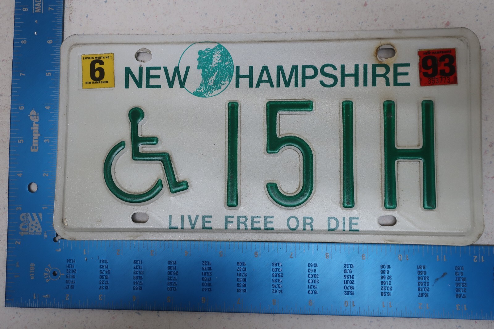 1993 93 New Hampshire NH License Plate Tag 151H Handicapped Wheelchair ...
