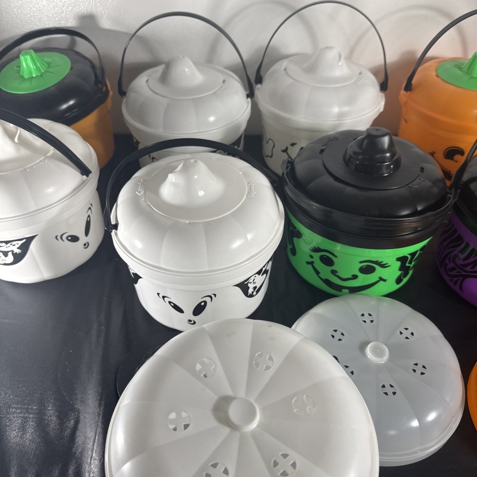 Vtg McDonalds Halloween Boo Buckets Lot of 11 Complete with Lid Handle ...