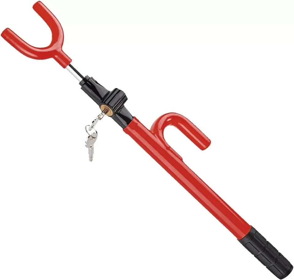 2X Red Steering Wheel Lock Club Twin Hook Anti Theft Universal Car Van ...
