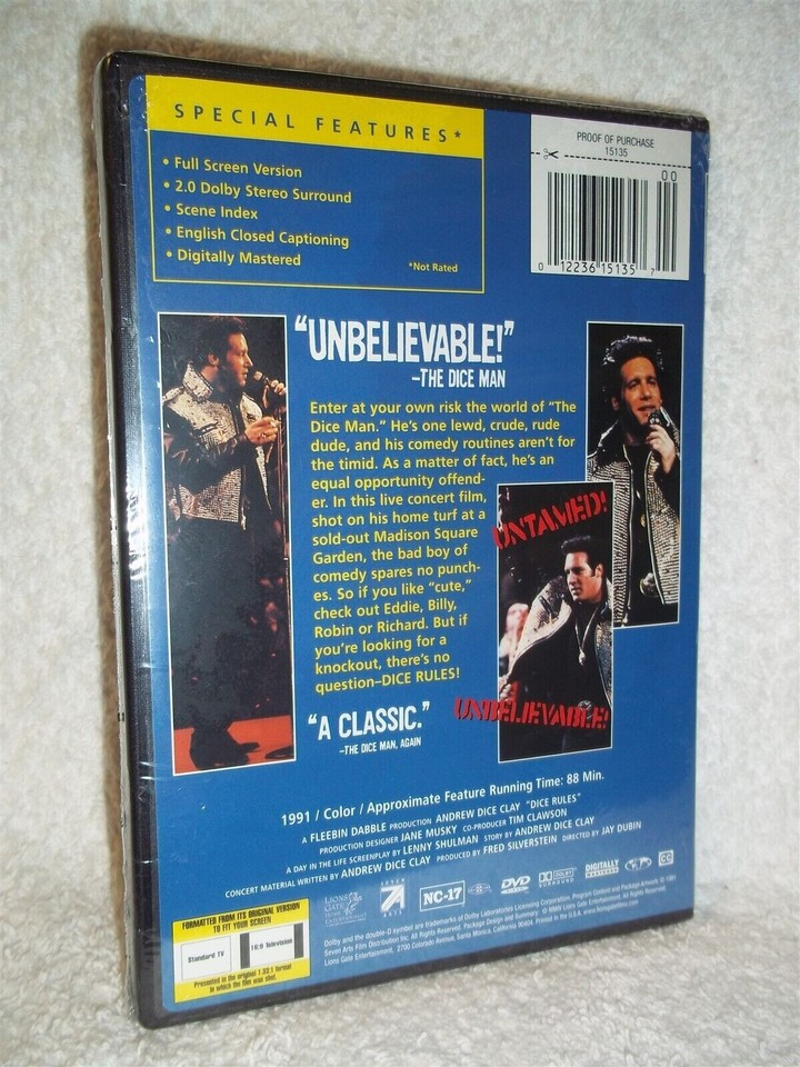 Dice Rules The Andrew Dice Clay Concert Movie (DVD, 2004) brash macho ...