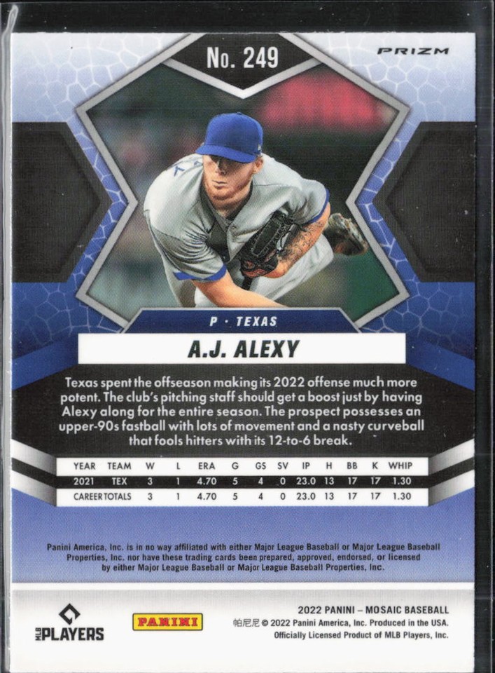 2022 Panini Mosaic #249 A.J. Alexy Green Mosaic Prizm Rookie Texas Rangers RC | eBay