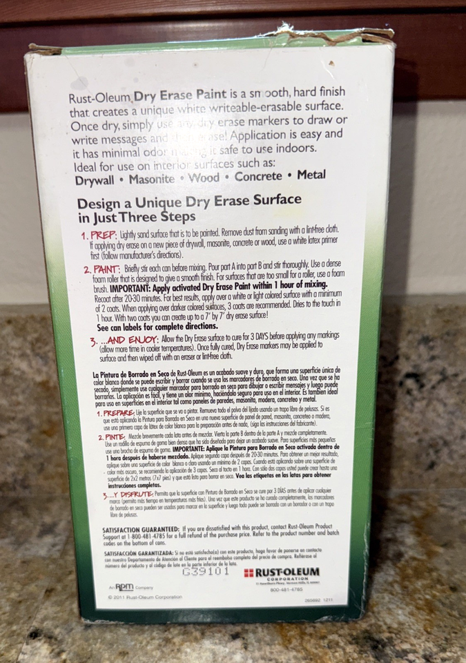 RUST-OLEUM DRY ERASE- WRITABLE/ERASABLE FINISH 27 oz #241140 NEW | eBay