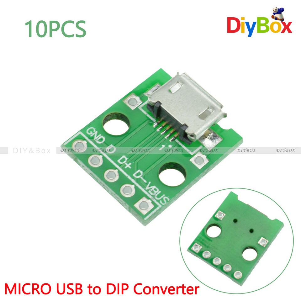 10pcs MICRO USB Female to DIP Adapter 5-Pin Pinboard 2.54mm micro USB ...