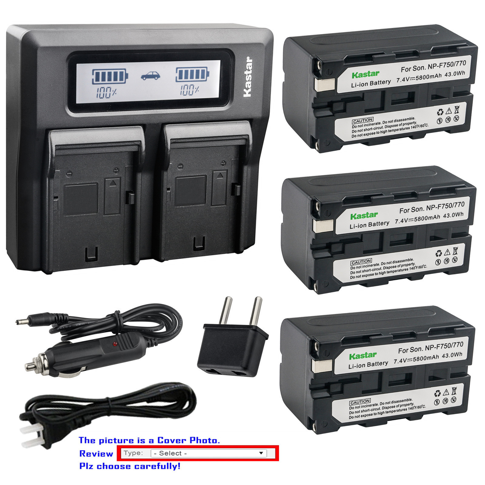 Kastar Battery Dual Fast Charger for Sony NP-F750 Sony MVC-FD5 MVC-FD51 ...