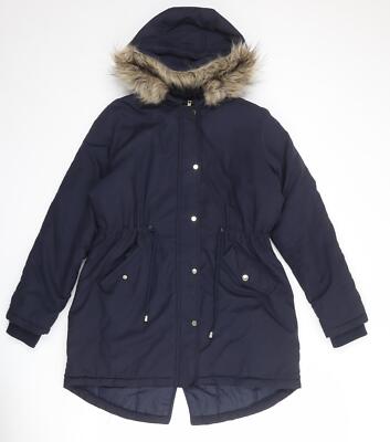 b.young Womens Blue Parka Coat Size 12 Zip | eBay UK