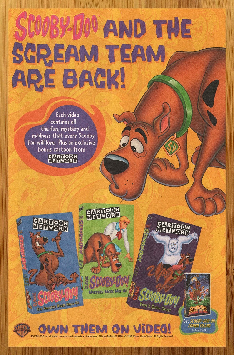 1998 Scooby-Doo! VHS Videos Print Ad/Poster Cartoon Network Zombie ...
