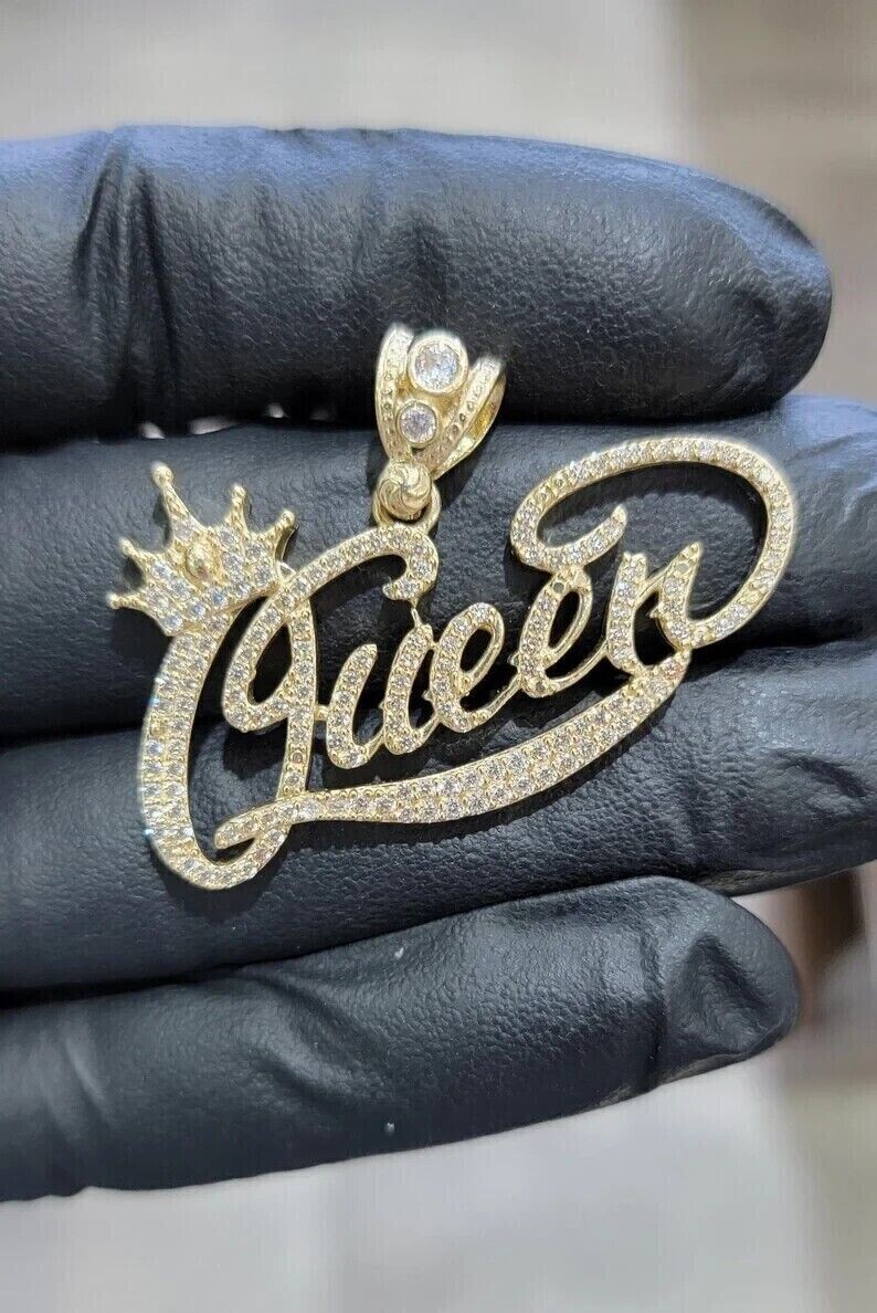 1.80Ct Round Cut Real Moissanite Customize Queen Pendant 14k Yellow ...