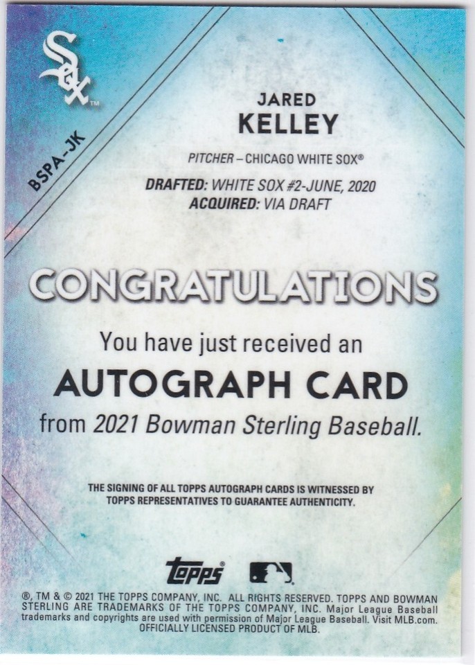 2021 Bowman Sterling Jared Kelley Auto G1 Chicago White Sox #JK | eBay
