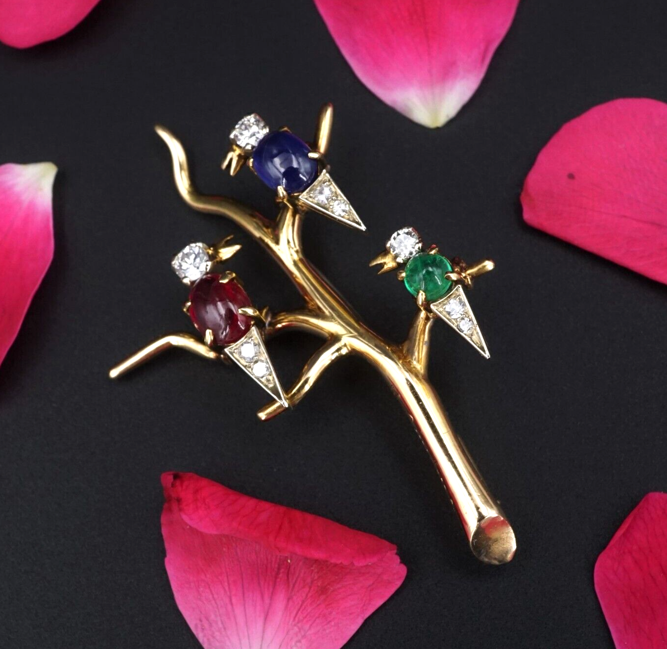 Van Cleef & Arpels VCA 18k Gold Ruby Sapphire Emerald Bird Brooch Pin 2 ...
