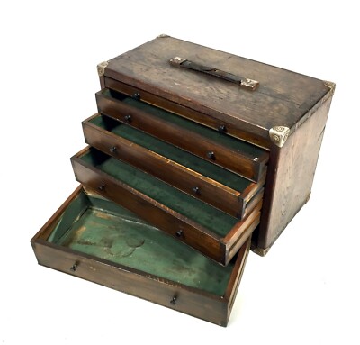 Antique Wooden Oak Engineers Toolbox / Tool Box / Collectors Cabinet ...