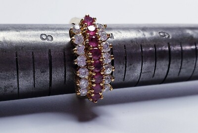 Genuine Ruby & Cz Gold Vermeil over Sterling Silver Pyramid Ring Size 7 ...