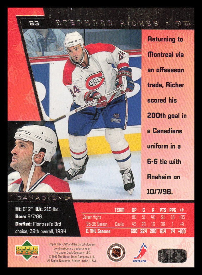 1996 Upper Deck SP #83 Stephane Richer Montreal Canadiens | eBay