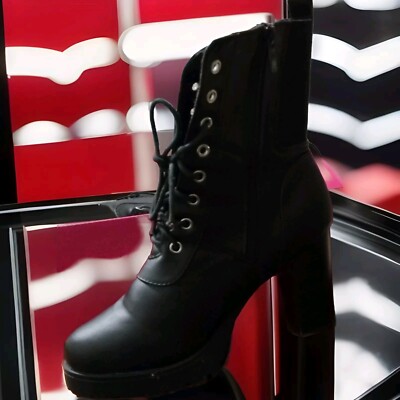 Forever 21 Block Heel Combat Boot Women's Size 9 Black Leather Lace Up ...
