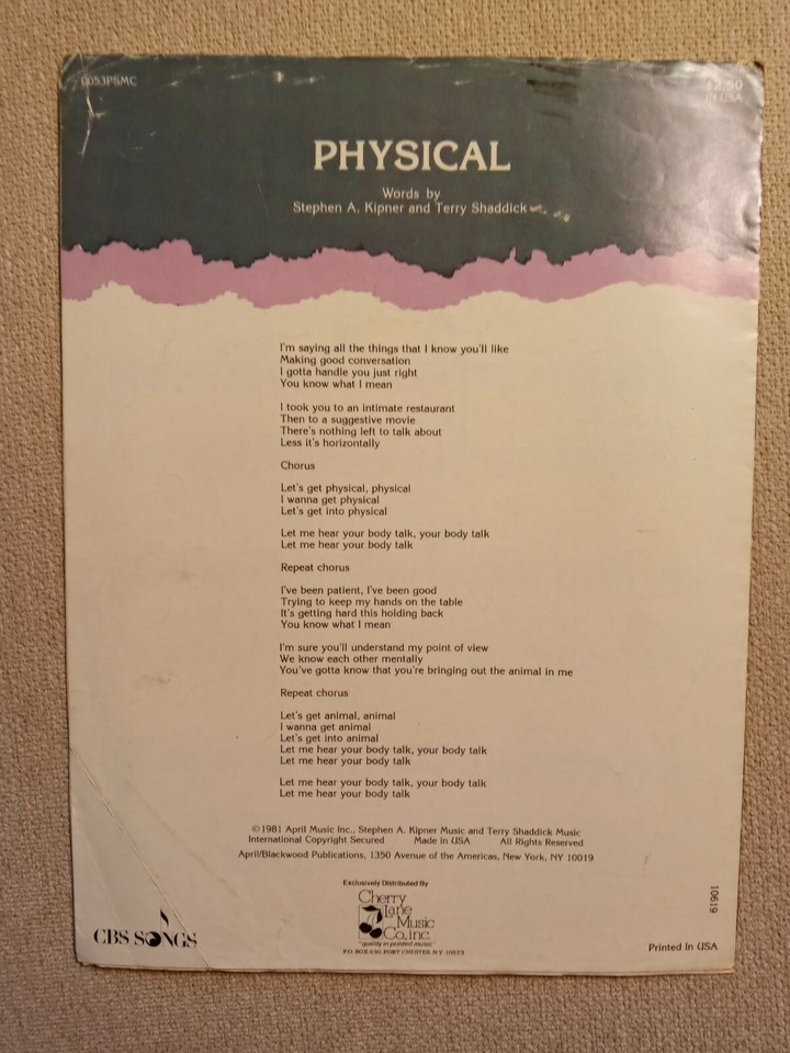 Vintage OLIVIA NEWTON JOHN Lets Get Physical SHEET MUSIC (1981) | eBay