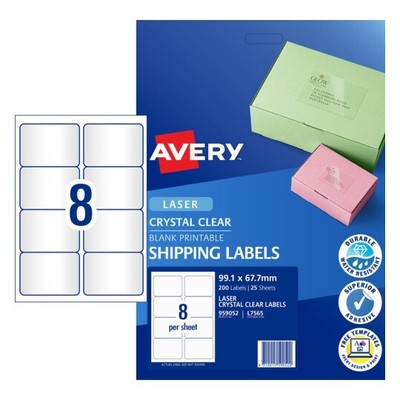 CLEAR Avery Laser Parcel Labels L7565 8/Sheet 25 Sheets 959052 | eBay