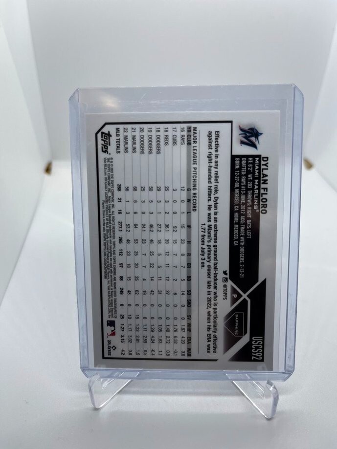 2023 Topps Chrome Update Sapphire #USCS92 Dylan Floro Marlins Black 5/ ...