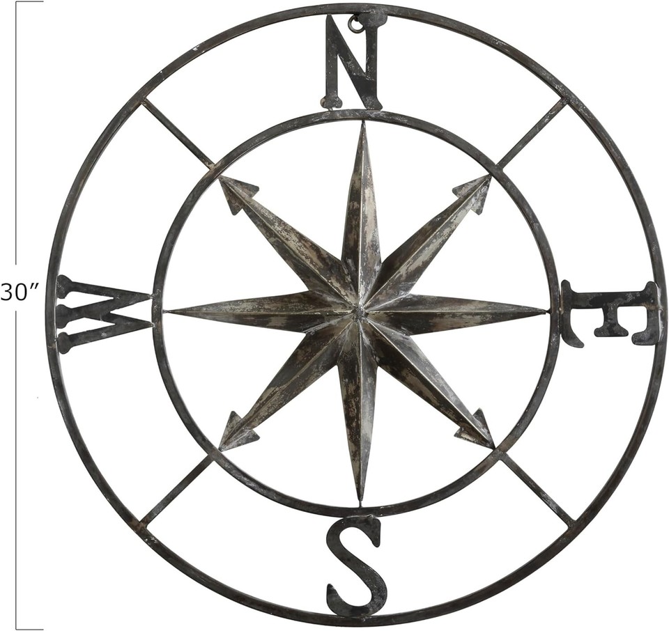 New 30" Oversized Large Metal Compass Wall Art Sculpture 3-D Rustic ...