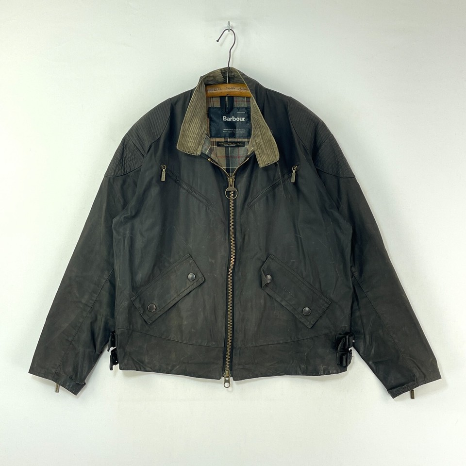 Barbour International Bike Wax Jacket Mens Large Black Biker Bomber ...