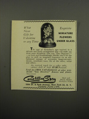1951 Constance Spry Wax Miniature Flowers Under Glass Ad - What nicer ...