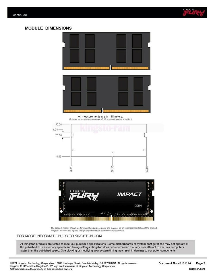 4GB 8GB 16GB 32GB DDR4 2400 2666 3200 MHz SO-DIMM 260-Pin Laptop FURY ...