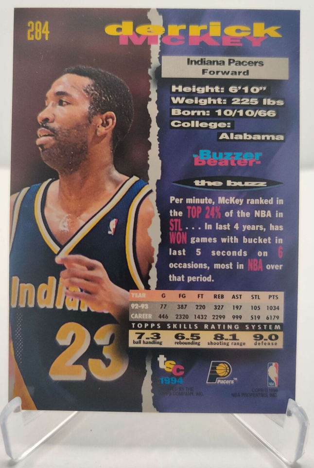 1993-94 Stadium Club #284 Derrick McKey Indiana Pacers Basketball Card ...