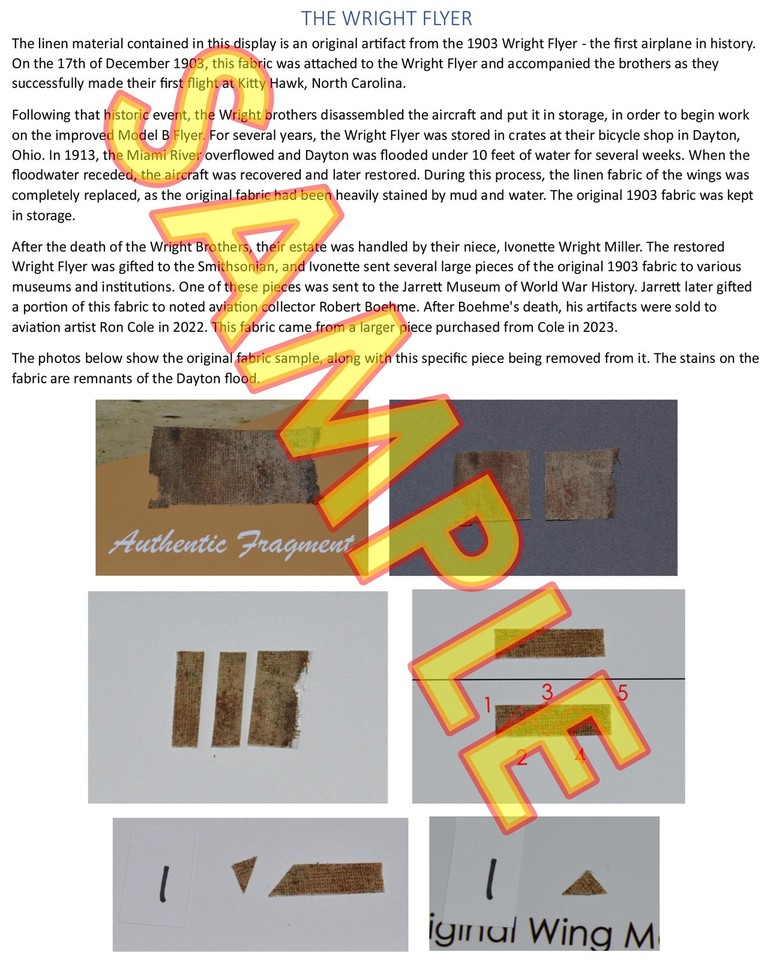 LARGE Wright Flyer Original Kitty Hawk Flown Fabric Linen Photo Orville Wilbur | eBay