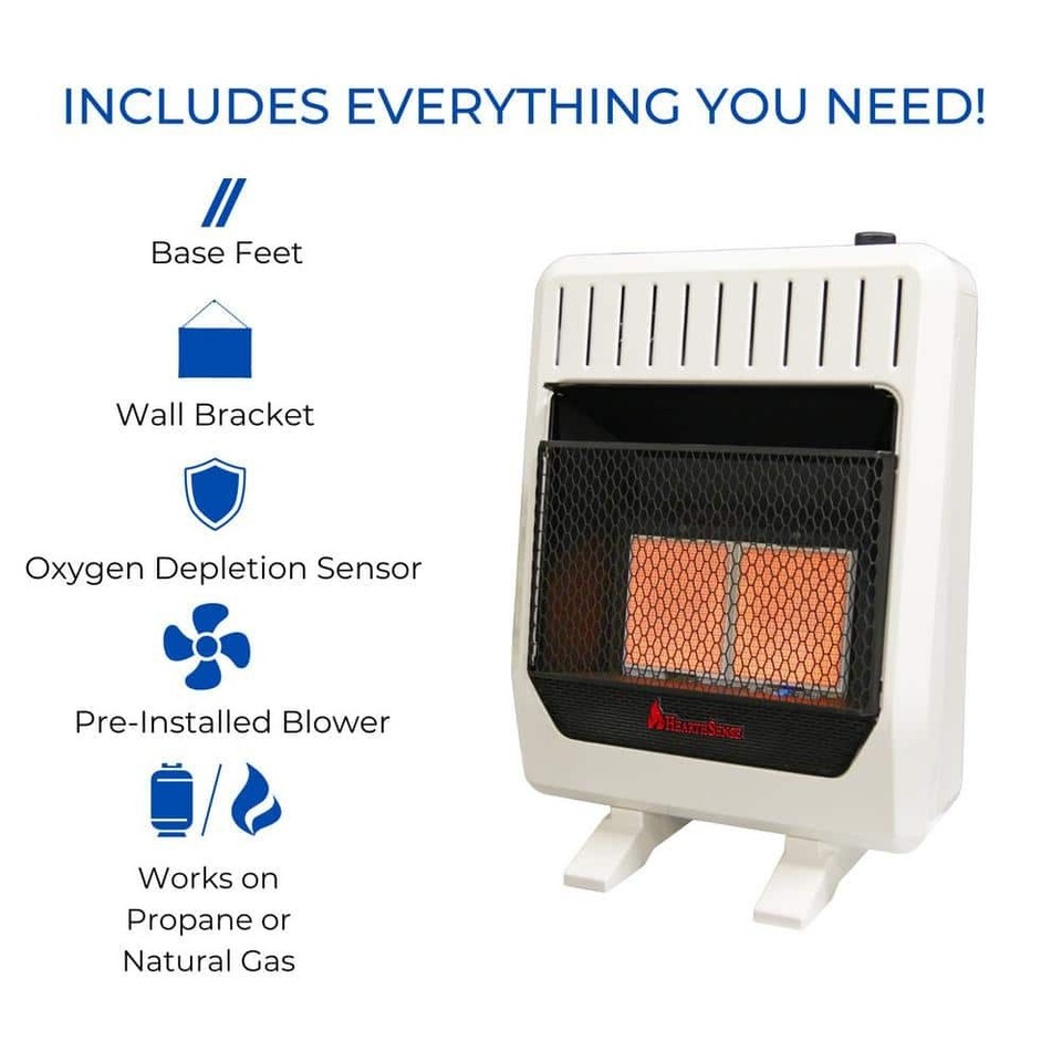 20,000 BTU Dual Fuel Ventless Infrared Plaque Heater w/ Blower & T-Stat ...