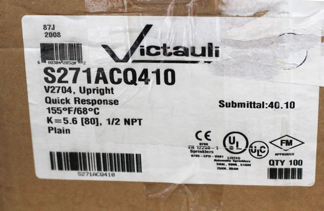 6 Victaulic V2704 1/2" NPT 155 Quick Response Brass Upright Fire ...