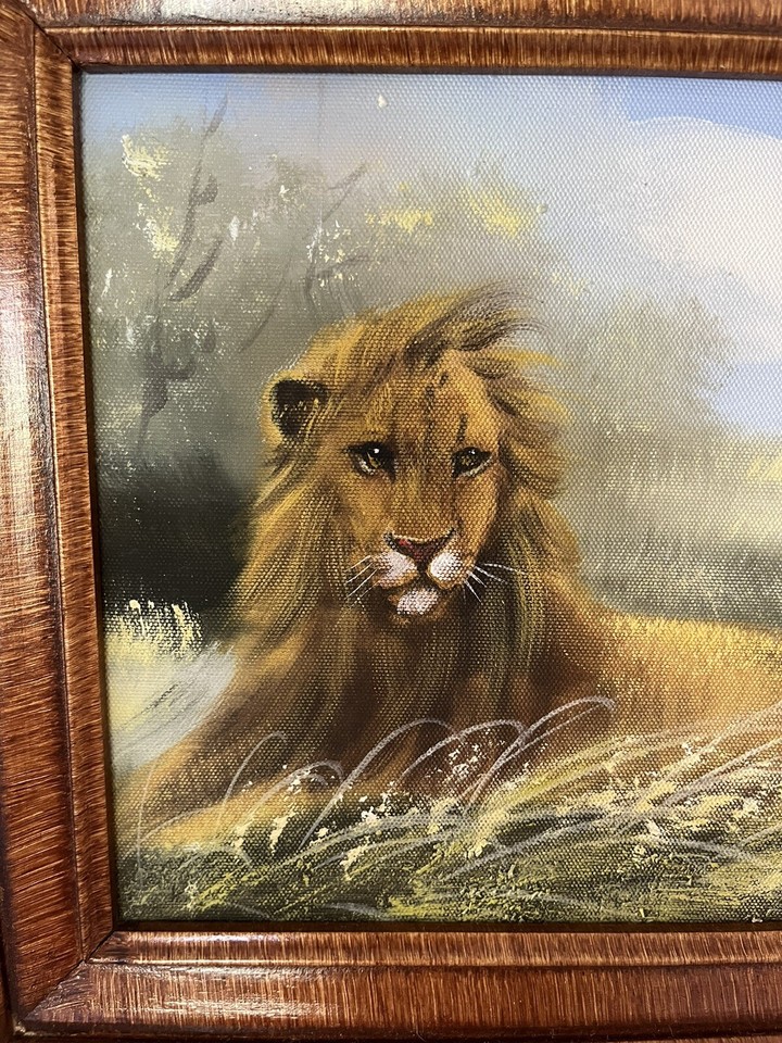 VTG Lion Painting Signed ERBCO Gallery 15" X 13" | eBay