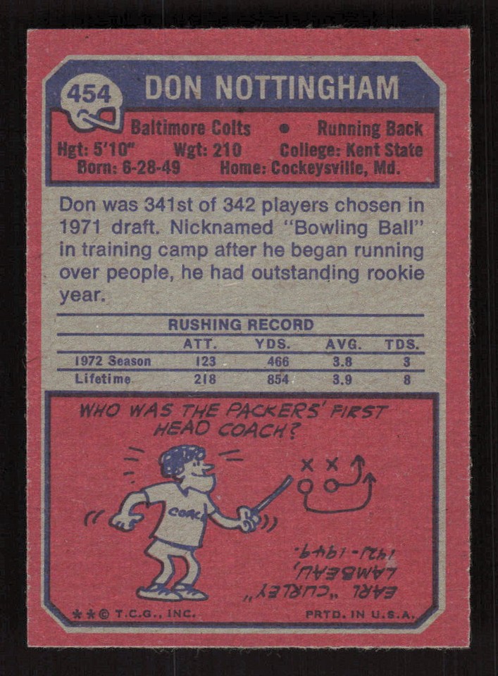 1973 Topps Set-Break #454 Don Nottingham Rookie Baltimore Colts | eBay