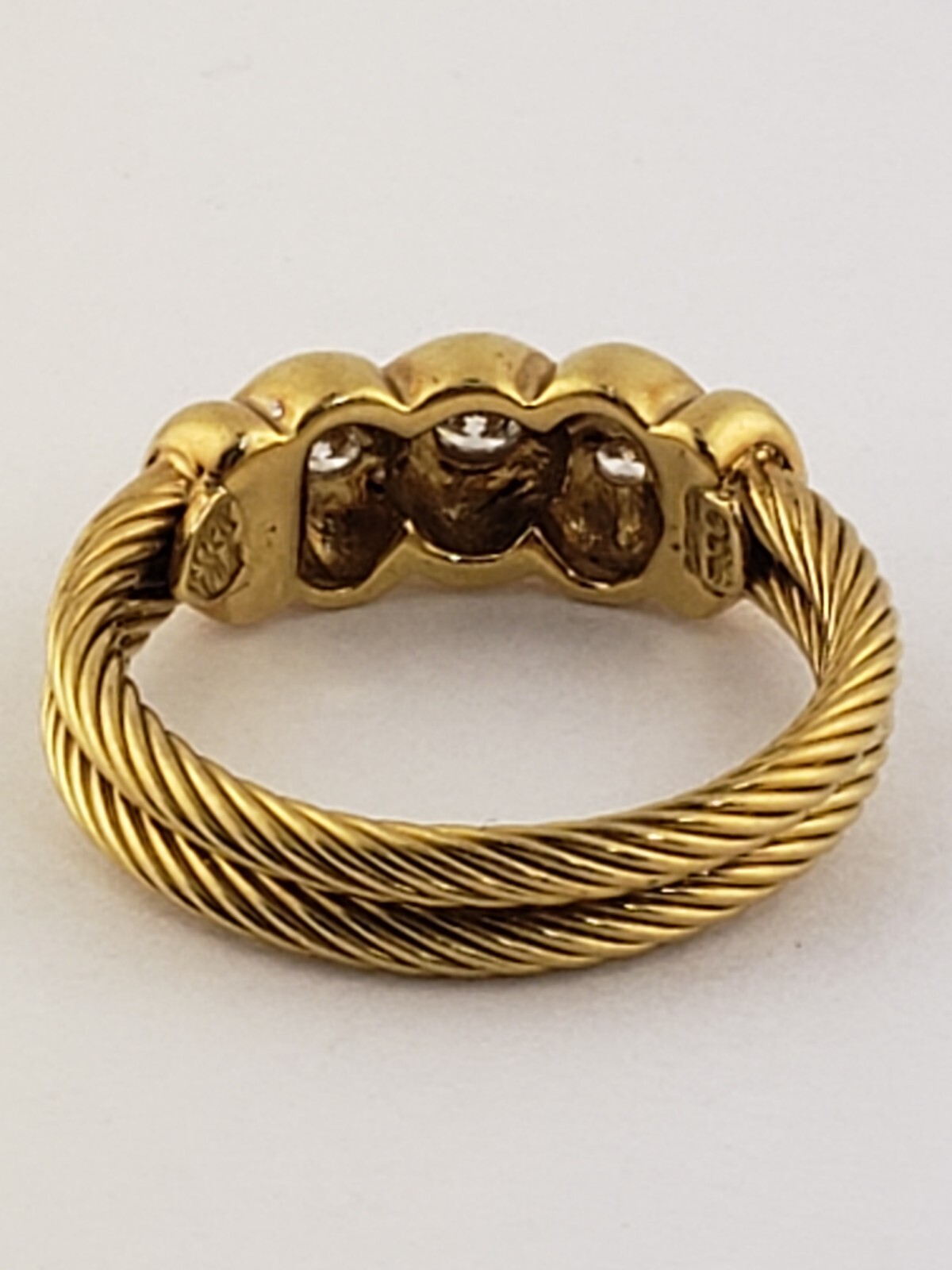 18 Karat Yellow Gold Diamond Cable Ring Size 6 stampe… - Gem