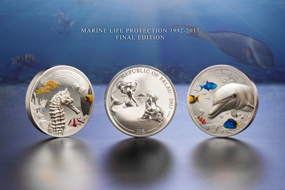 2017 PCGS PR70 DCAM (2 Coin Set) PALAU 4 oz .999 Silver $10 DOLPHIN ...