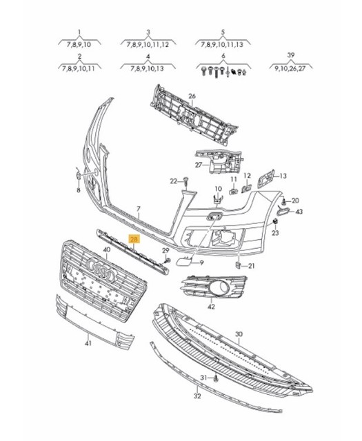 Audi A7 2012 - 2014 Genuine Front Bumper Center Lower Grill 4g8807683 ...