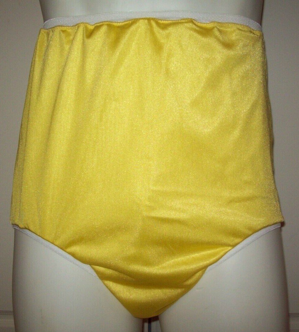2 FULL LAYERS Seamless YELLOW Nylon Tricot PANTY BRIEF Men Women Waist ...