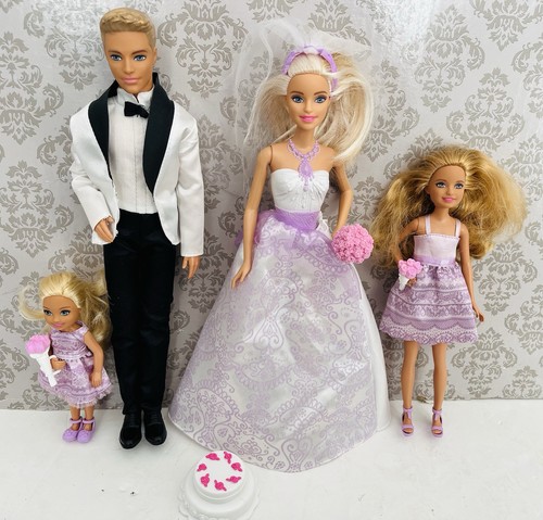 Barbie Doll Wedding Set With Bride Groom Ken Barbie Chelsea & Stacie B3 ...