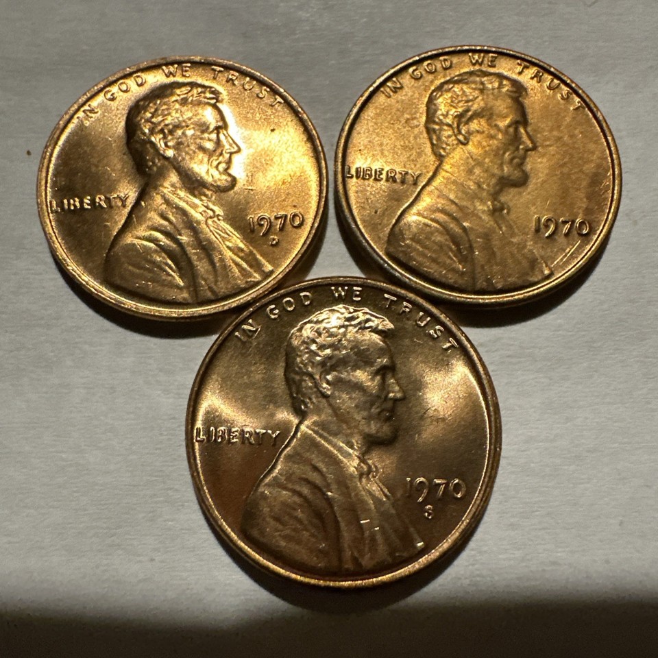 1970 P D S Lincoln Memorial Cents Brilliant Uncirculated (BU) 3 Coin ...
