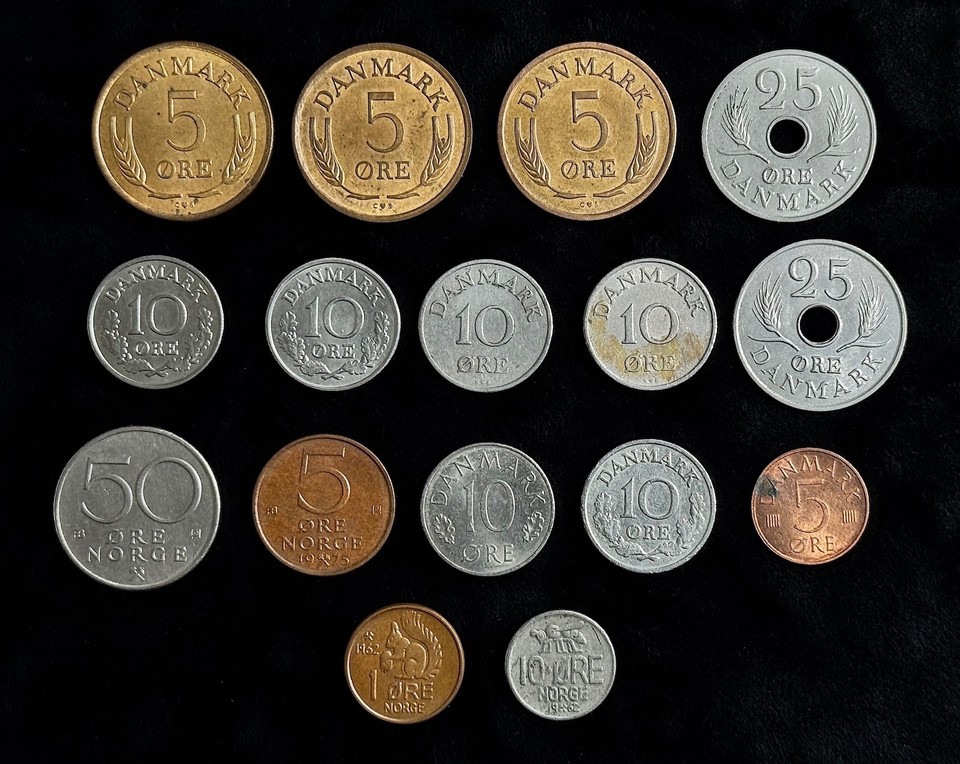 OLD Denmark Norway Coin LOT * 1955-1986 Danish Norwegian 1 5 10 25 50 ...