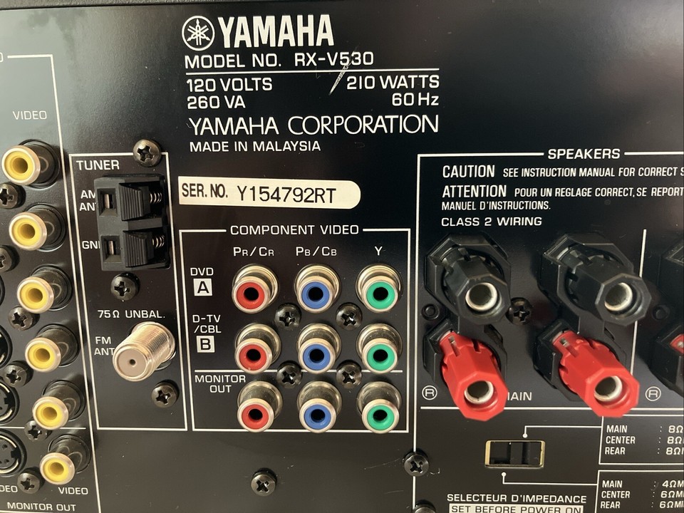 Yamaha 5.1 Dolby DTS Receiver 75 Watt Per Channel Model RX-V530 No ...