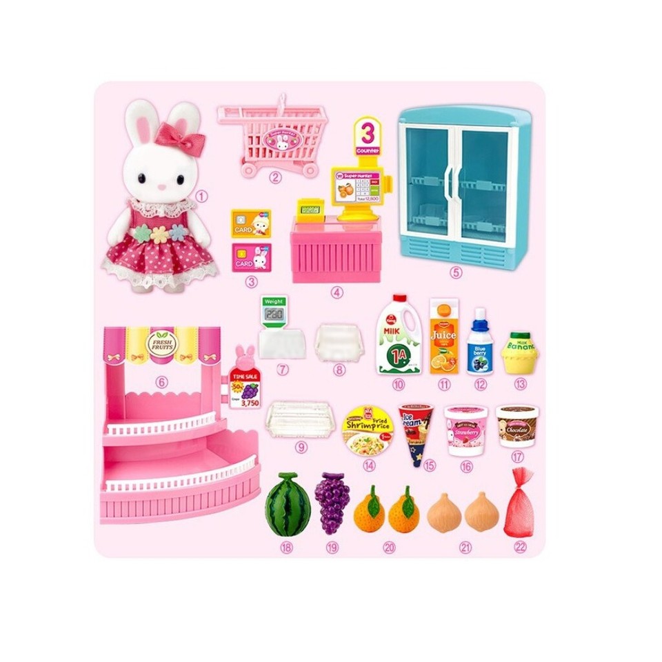 Konggi Rabbit Fresh Food market Supermarket Dollhouse Roleplay Toy ...