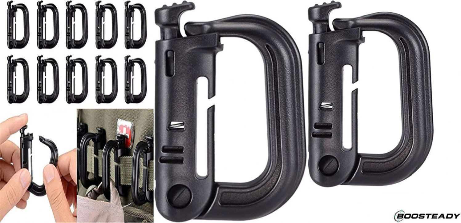 BOOSTEADY 10 Pack Multipurpose D-Ring Grimlock Locking for Molle Black ...