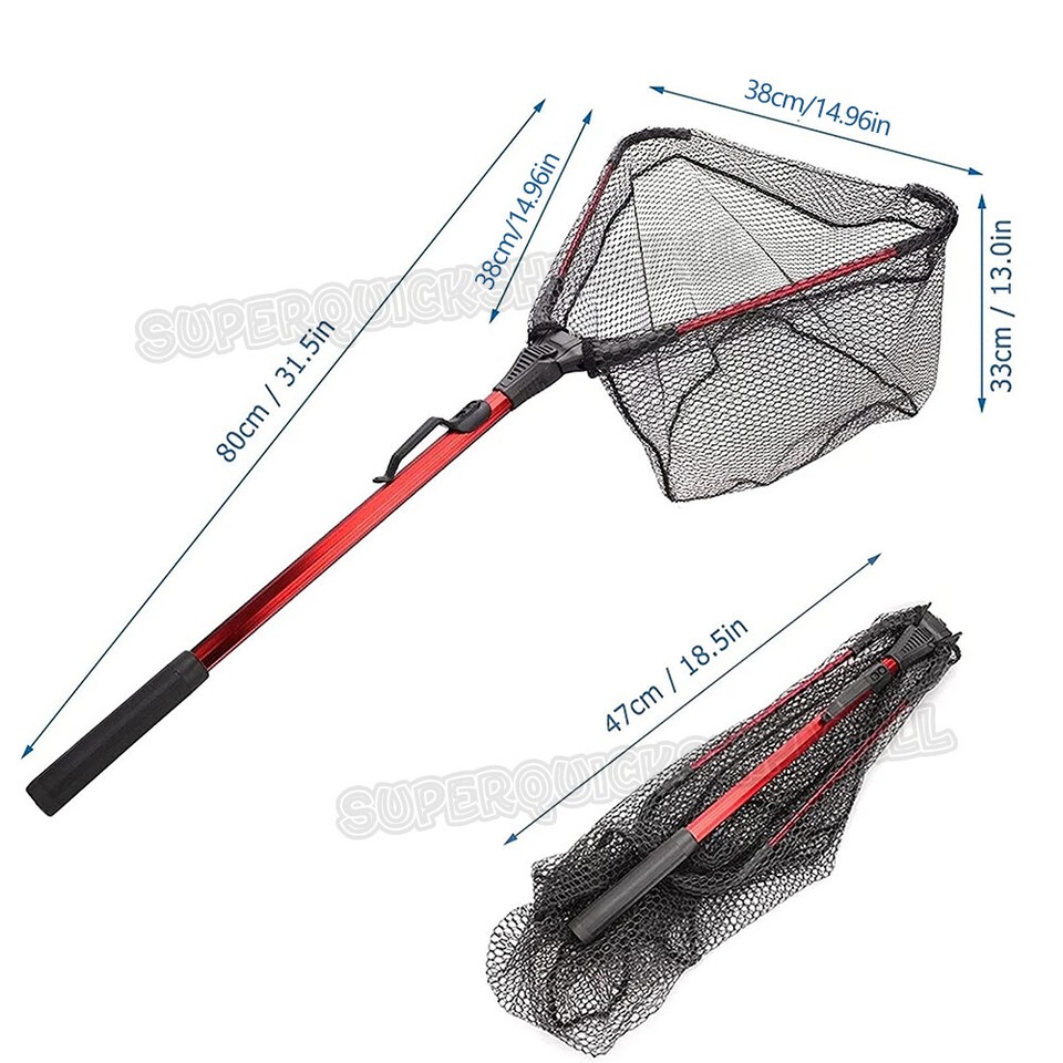 Fishing Landing Net Aluminum Alloy Red Portable Fish Mesh Pole Handle ...