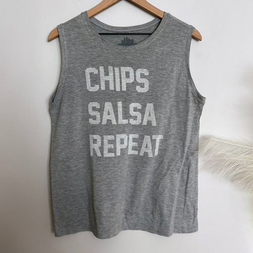 Chips, Salsa, Repeat Gray Graphic Tank Top | eBay
