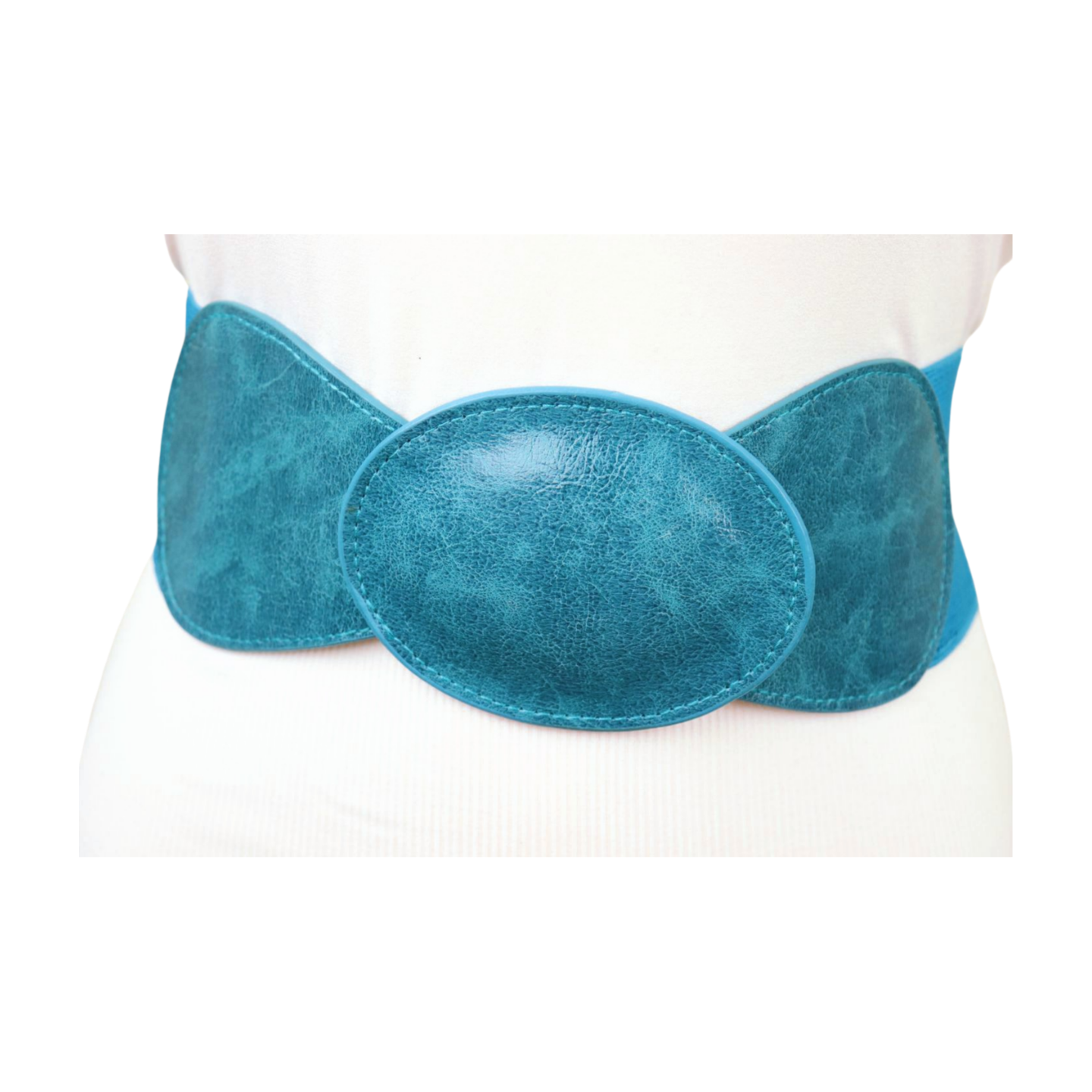 Women Turquoise Blue Elastic Fashion Belt Hip High Waist Oval Buckle ...