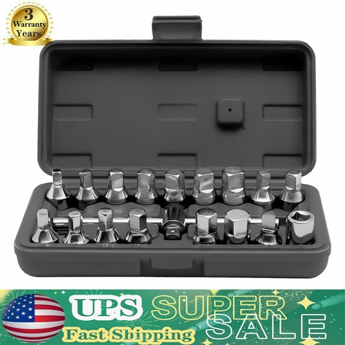 18PC Oil Drain Sump Plug Key Socket Set Gearbox And Axel Removal Wrench ...