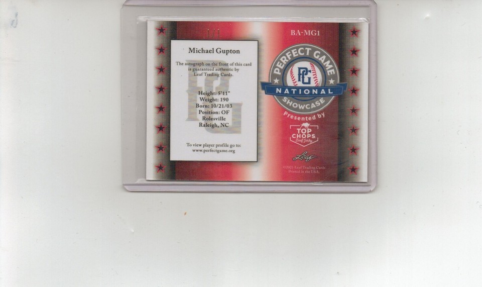 Michael Gupton Autographed 2021 Leaf Metal Perfect Game Purple Marble ...