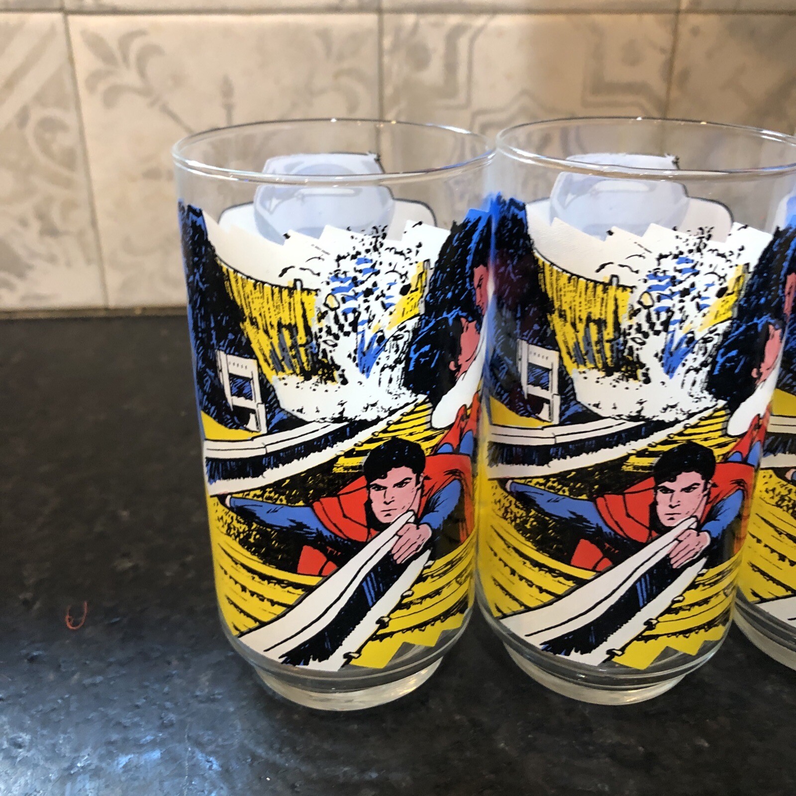 Set of 7-Vintage Superman The Movie Drinking Glasses DC Comics Pepsi ...